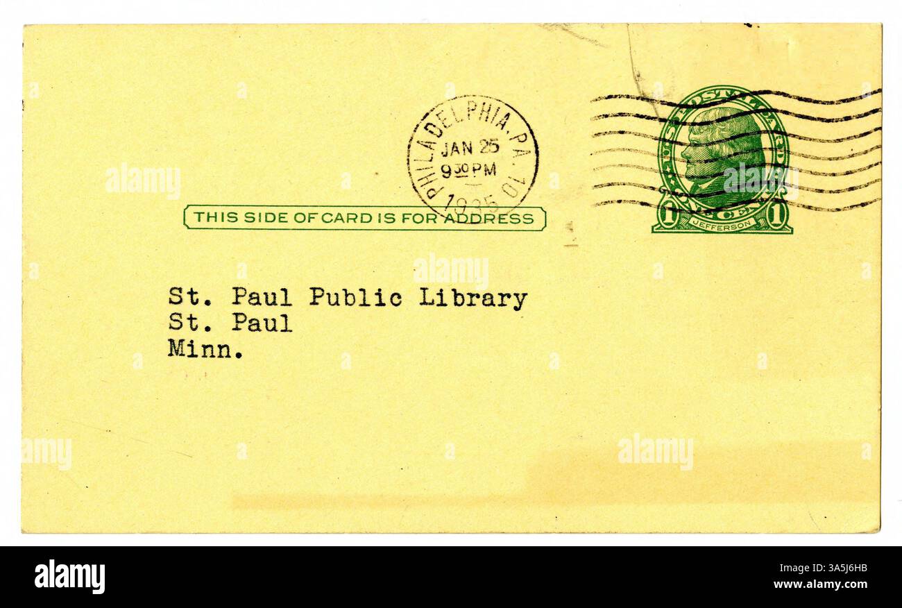 A one-cent postal card was used to request copies of 'The Library ...