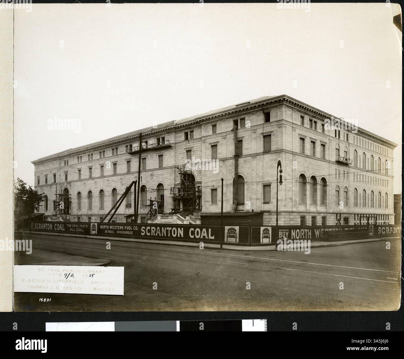 This photograph shows the construction of the main staircase entrances ...