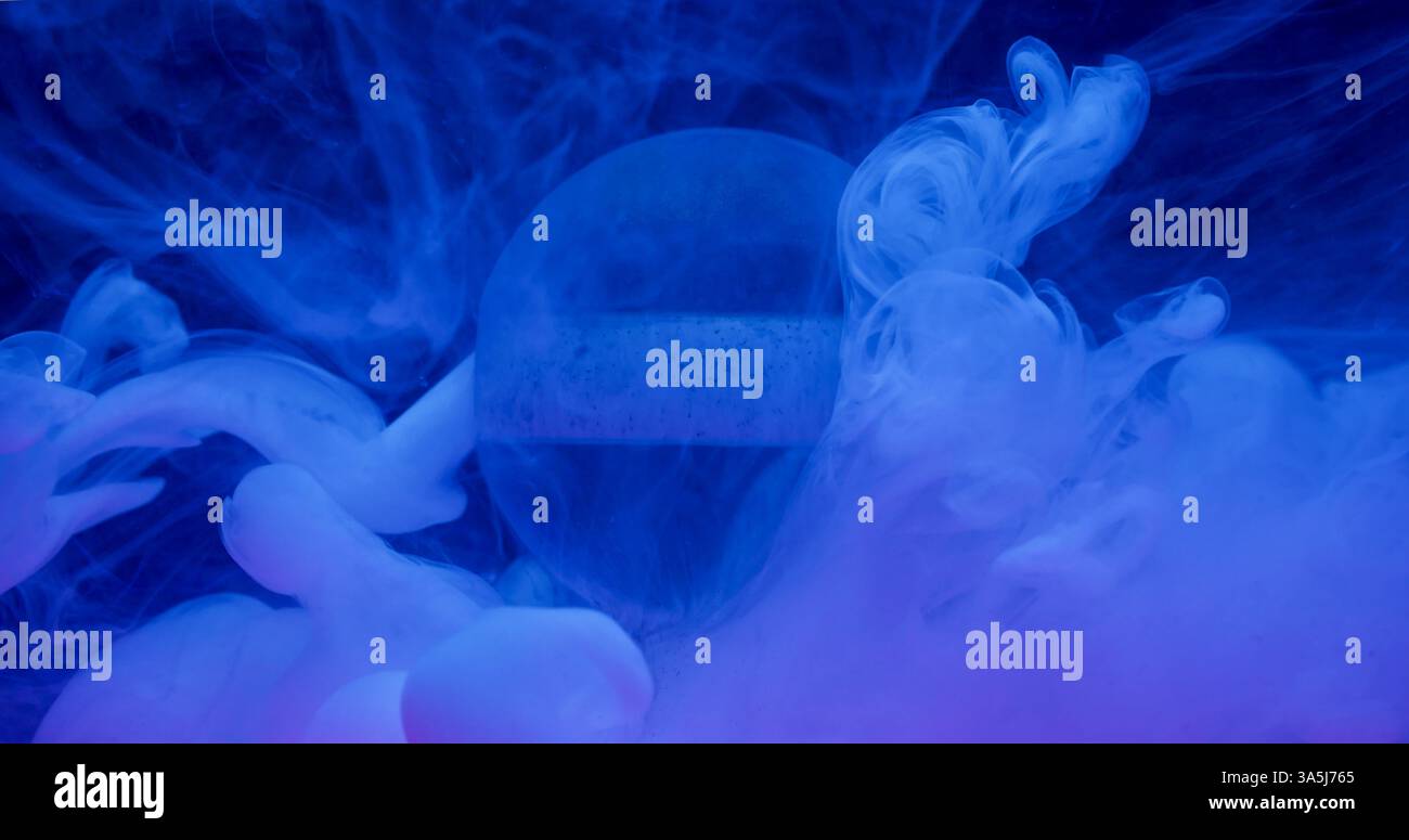 Globe particles. Ink splash. Defocused blue neon color dust liquid ...