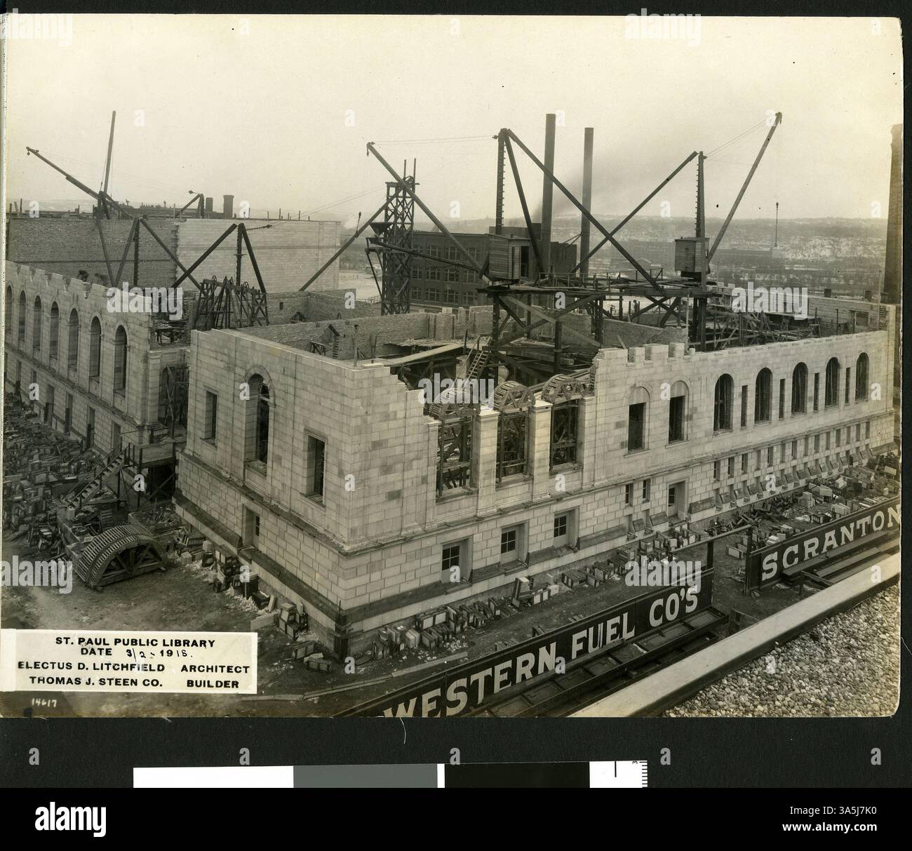 Photograph shows the construction site of the second floor of the Saint ...