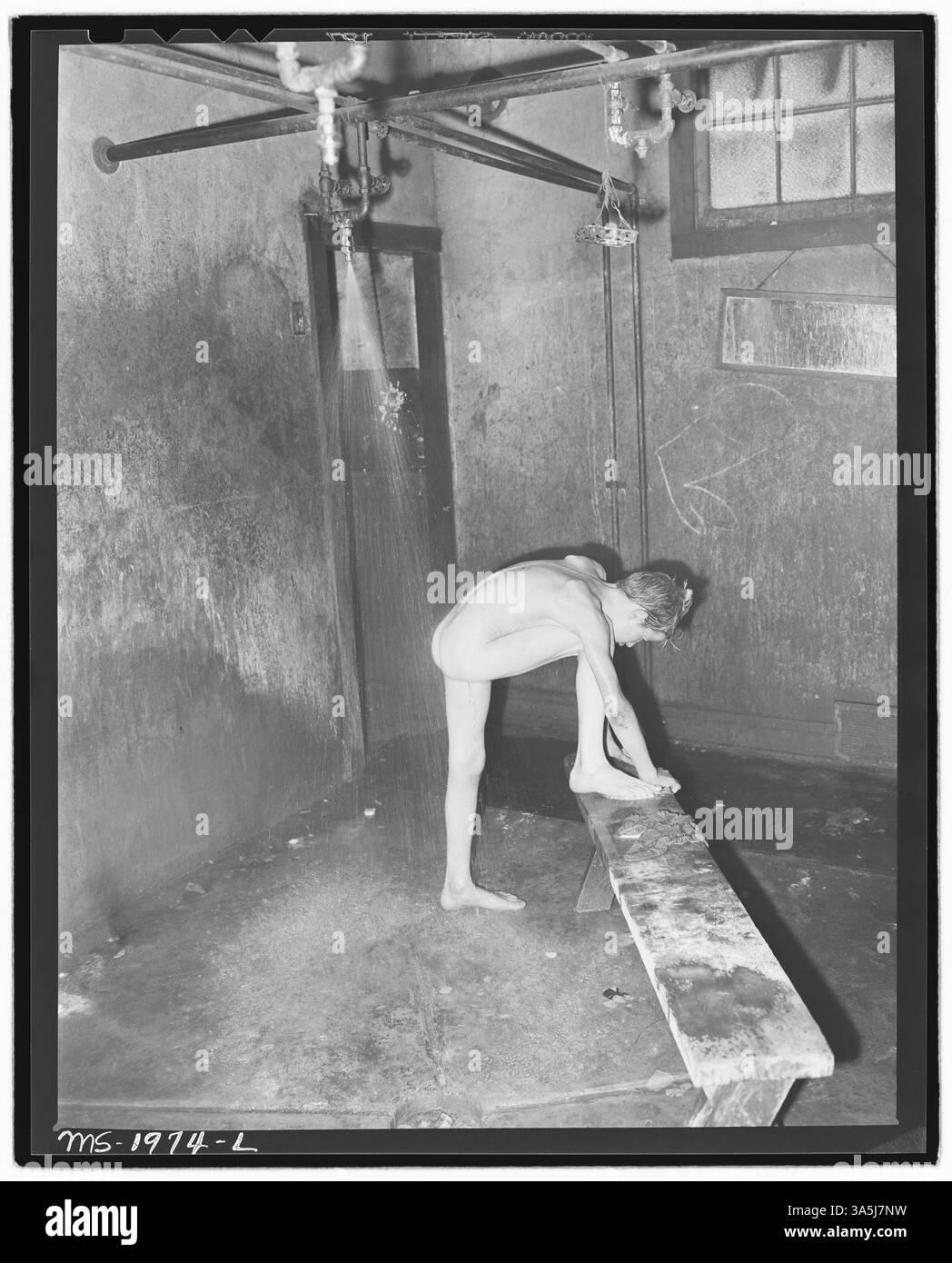 Showers for white miners in the washhouse at Southern Coal Corp.'s ...