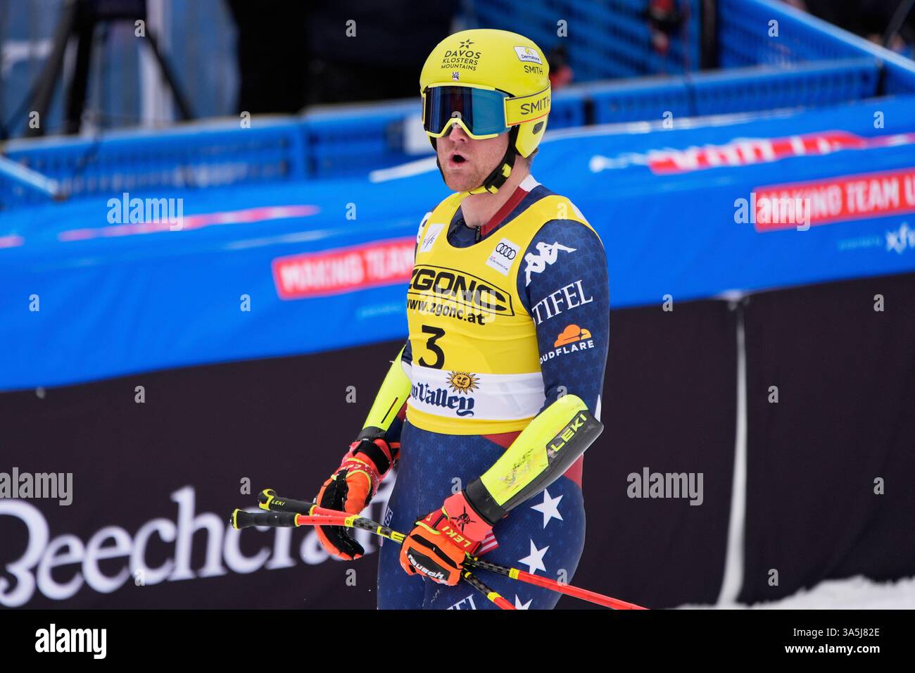 United States' Ryan Cochran-Siegle reacts after his men's super-G run ...