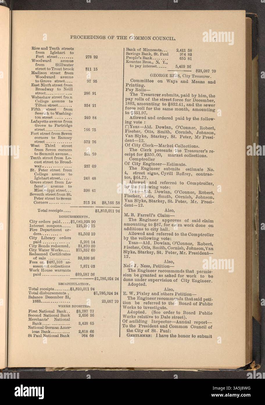 The 1884 minutes of the Saint Paul Common Council, providing a detailed ...