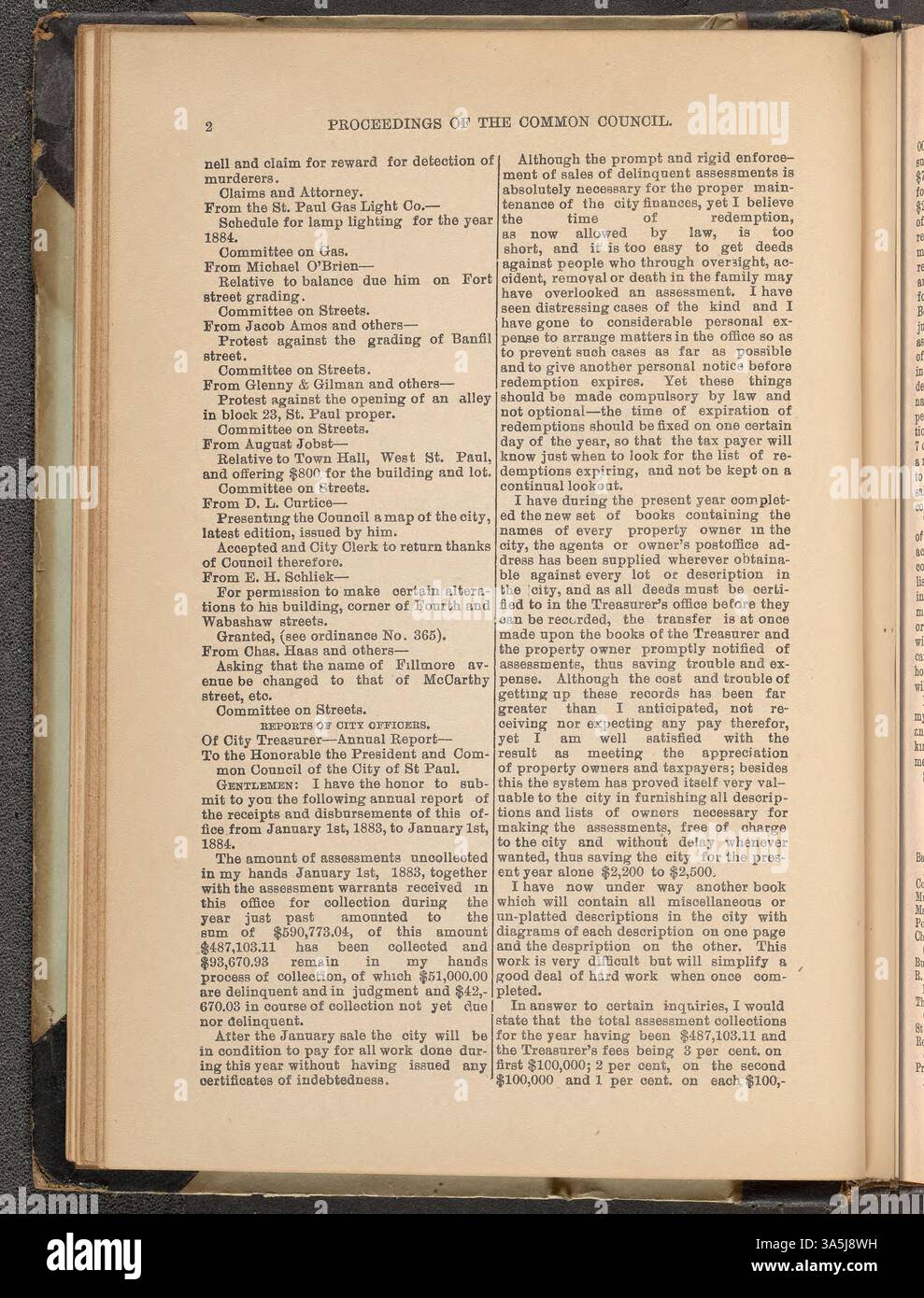 The 1884 official minutes of the Saint Paul Common Council, documenting ...