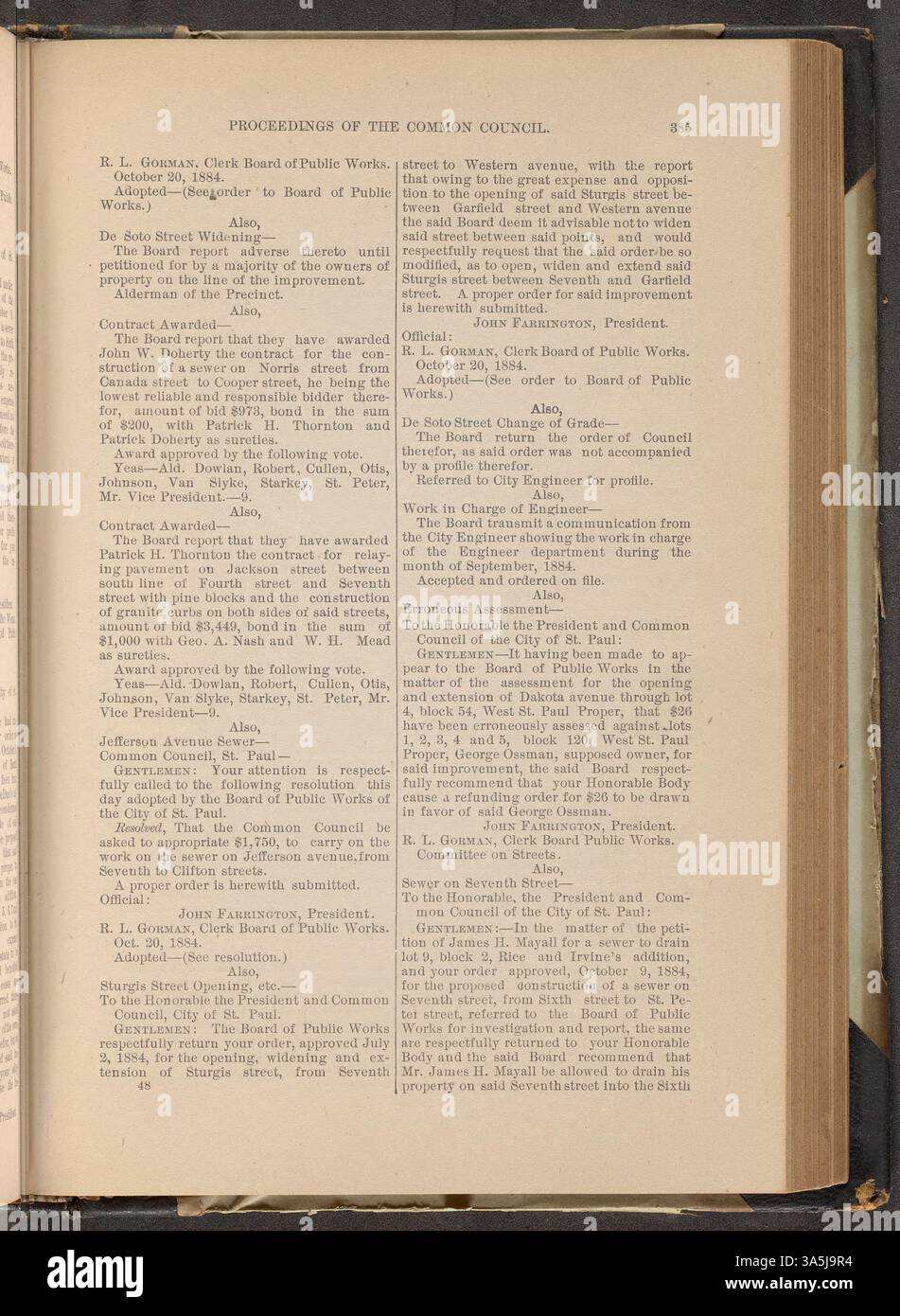 Records from the 1884 Saint Paul City Council meetings, providing ...