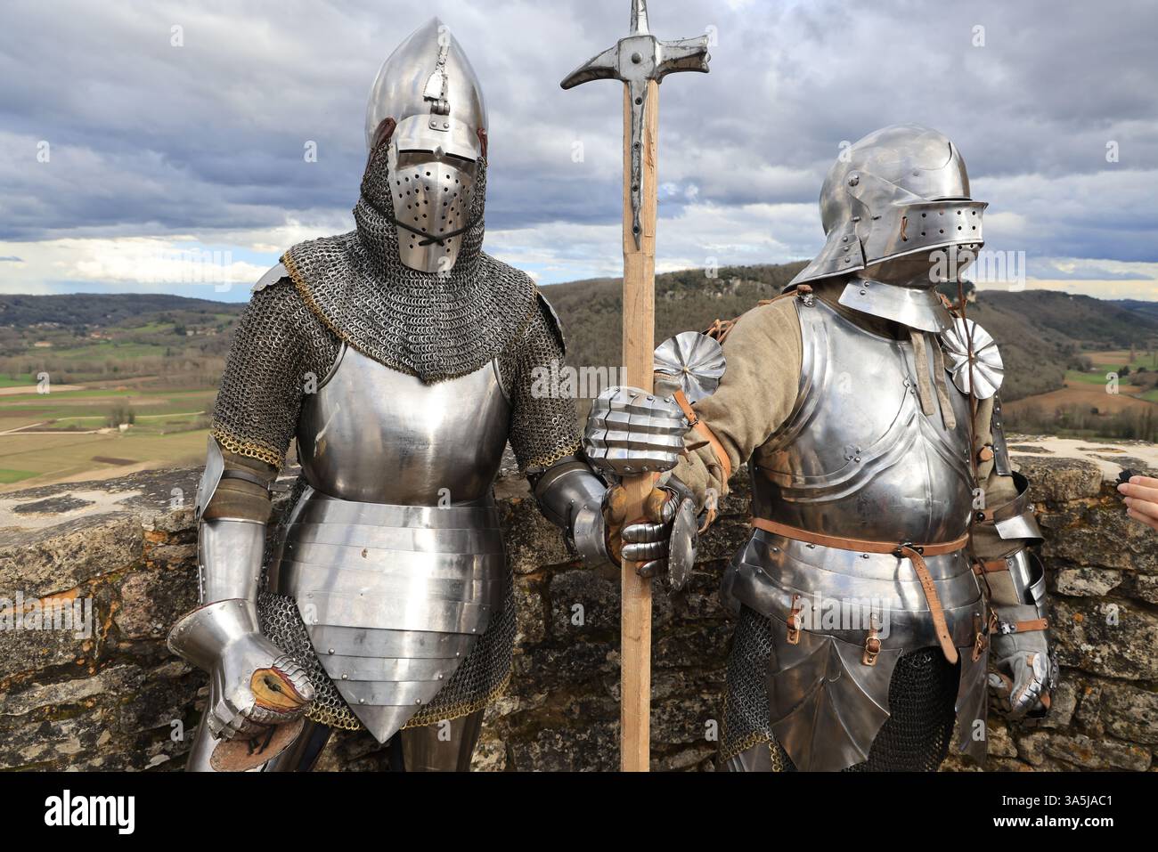 Lords in armor at the medieval castle of Castelnaud in Périgord, which ...