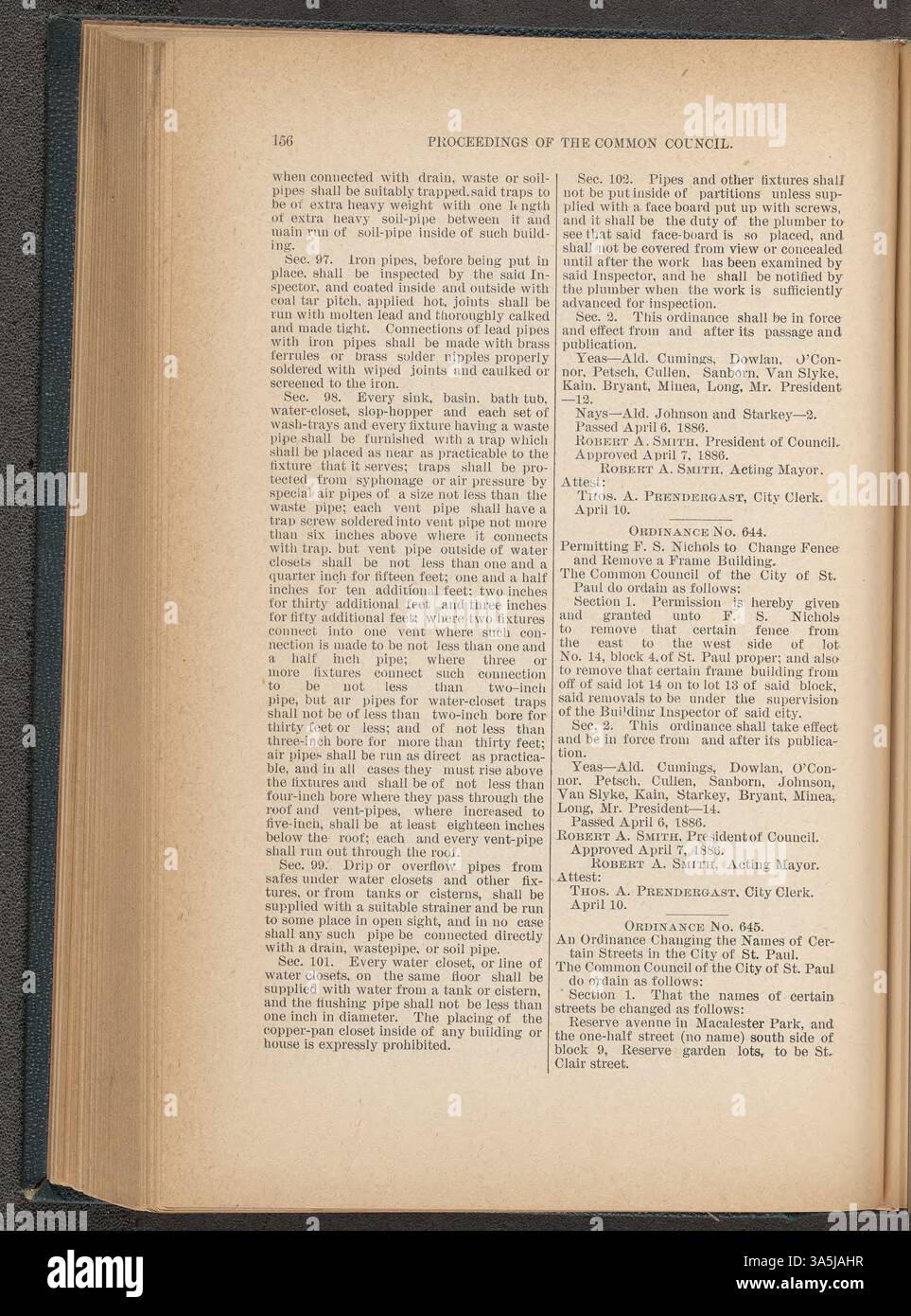 This record of the 1886 Common Council of Saint Paul outlines the key legislative decisions and ...