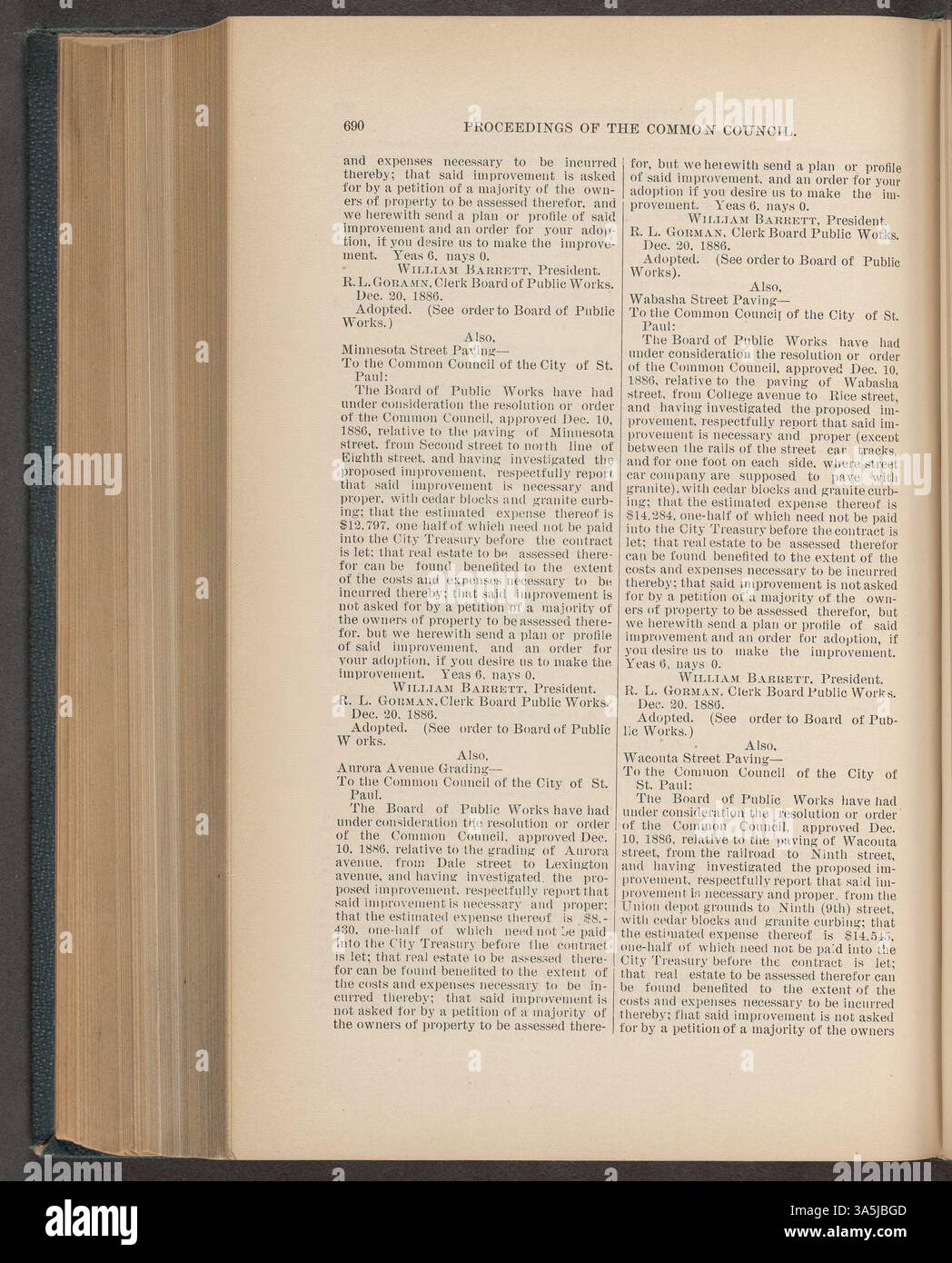 The official minutes of the Saint Paul City Council from 1886 include ...