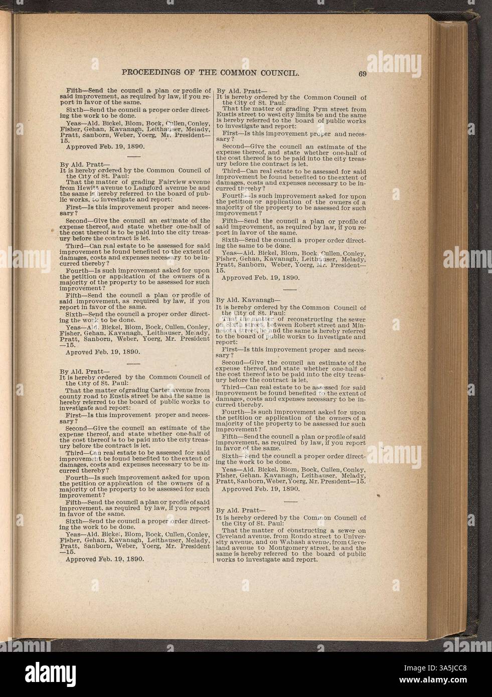 The official minutes of the Saint Paul City Council for 1890 record the ...