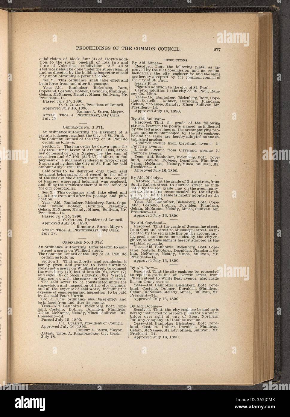 Documents from the 1890 saint paul city council detailing ordina hi-res ...