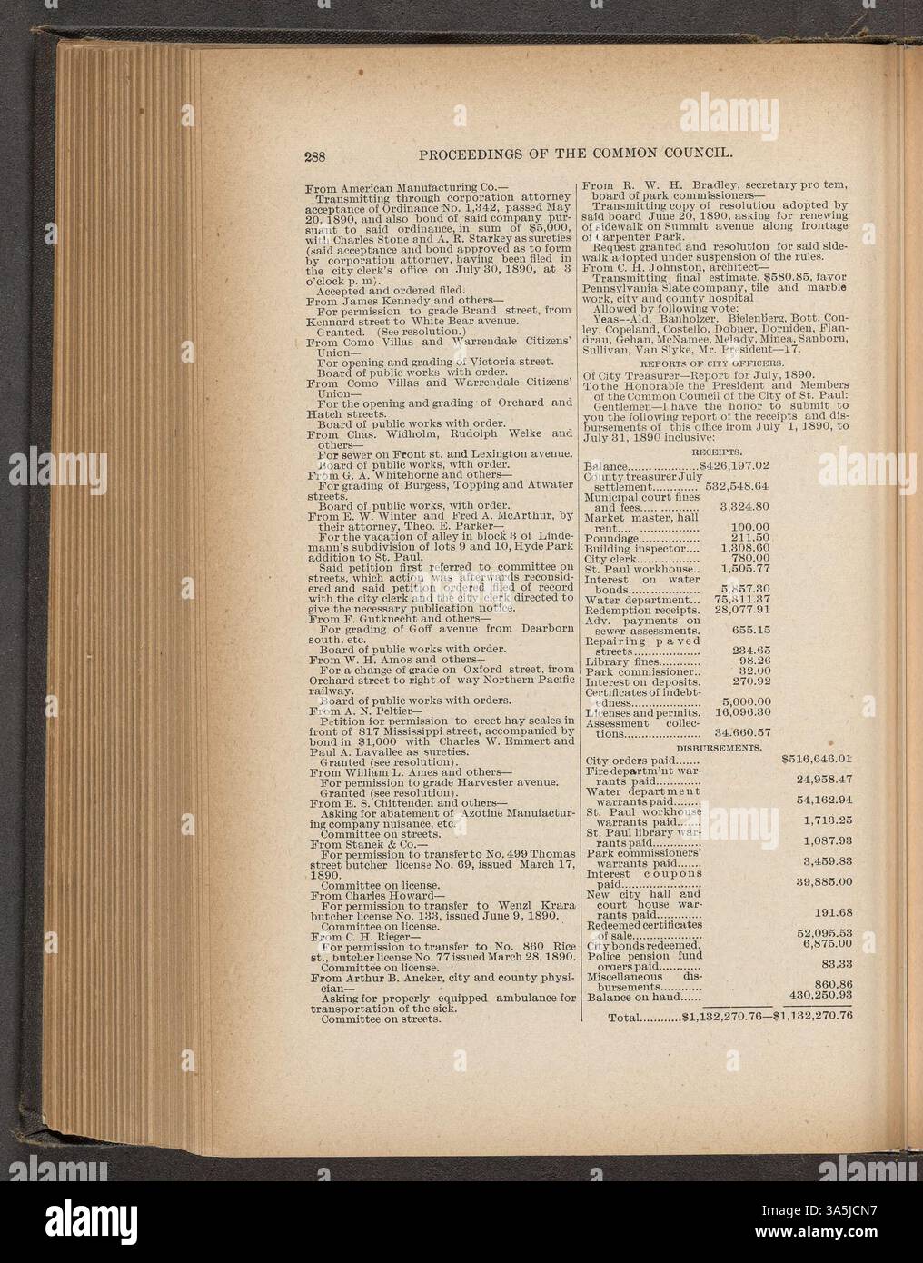 These proceedings from the 1890 Saint Paul City Council detail local ...