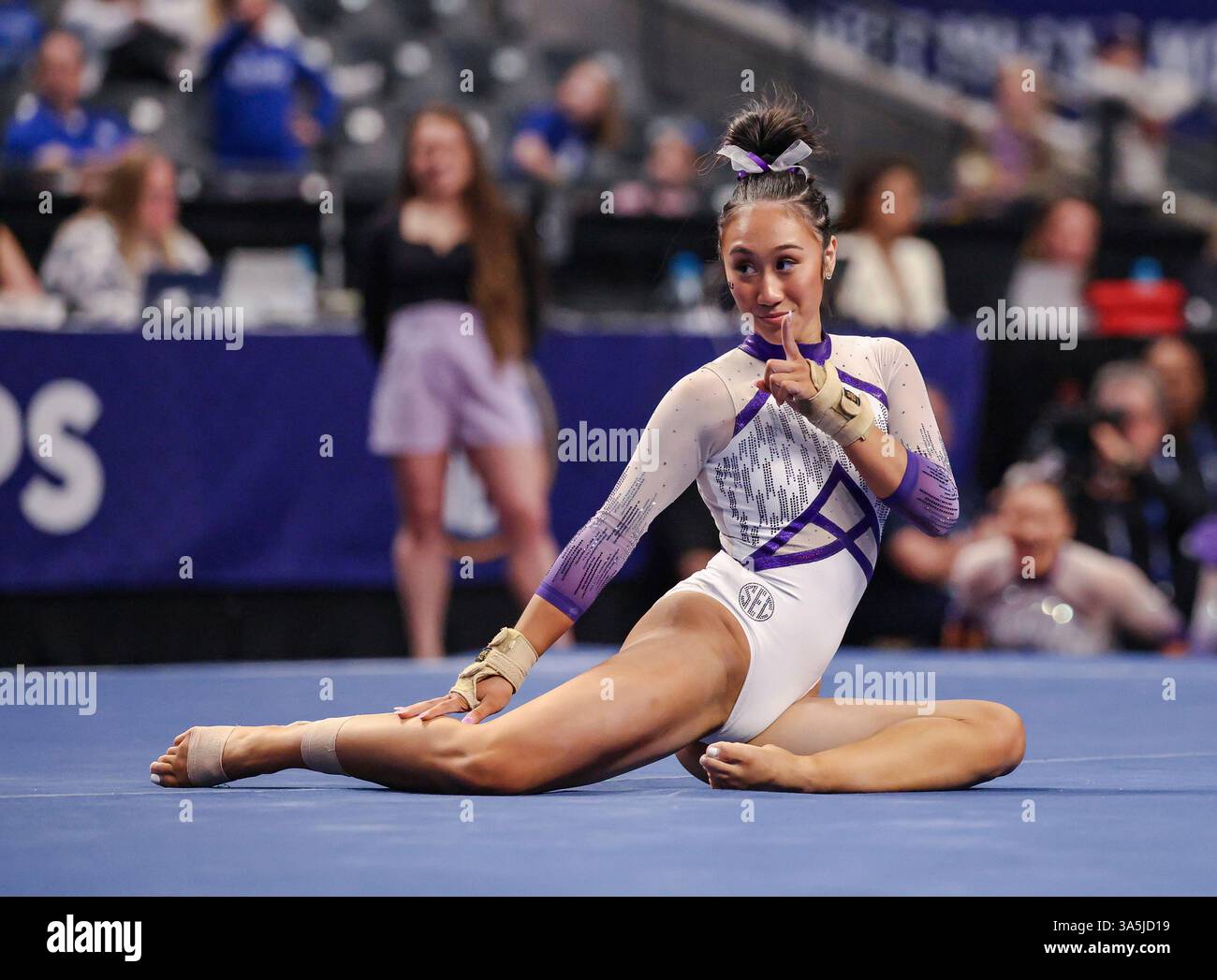 March 22, 2025: LSU's Kailin Chio finishes her floor routine during Session 2 of 2025 SEC ...