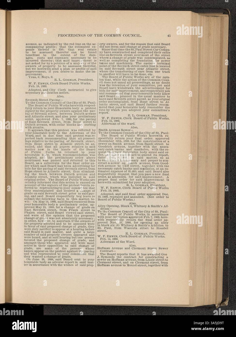 The official minutes from Saint Paul’s Common Council in 1889 capture ...