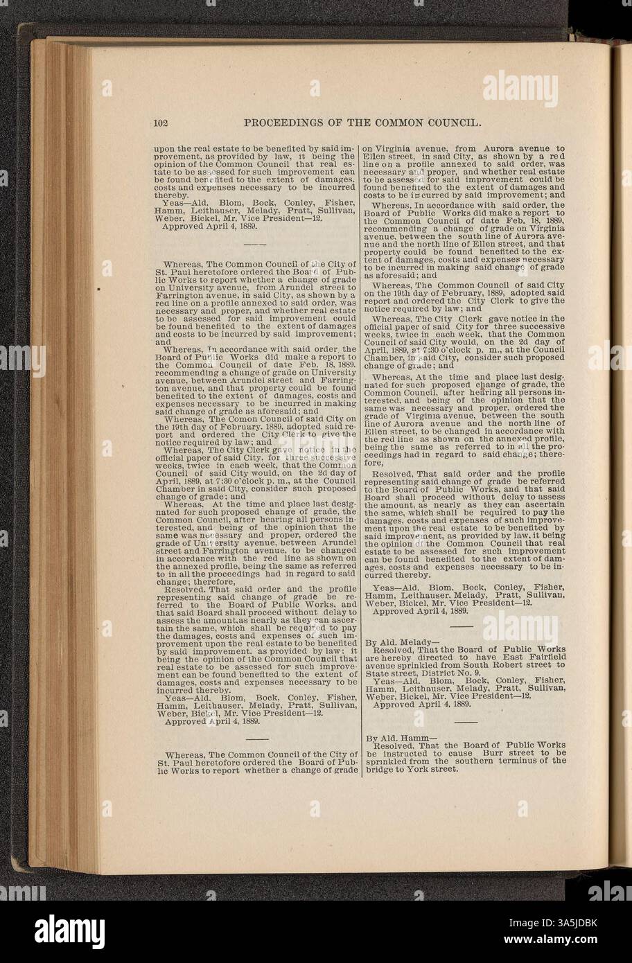 This record from the 1889 Common Council of Saint Paul provides details ...