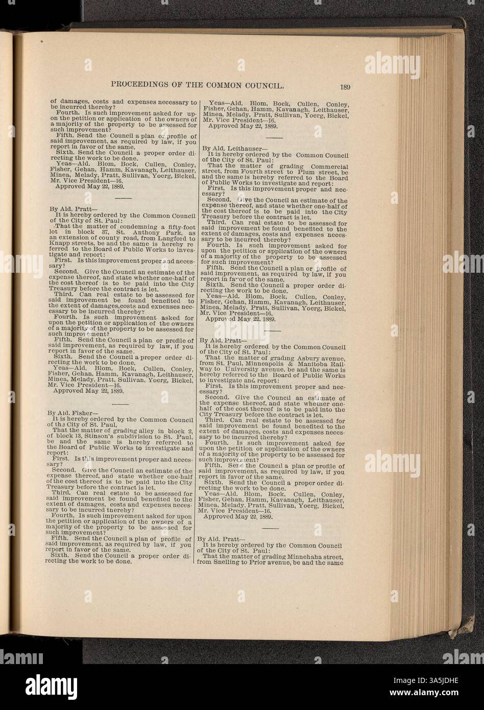 The official minutes of the 1889 Saint Paul Common Council document the ...