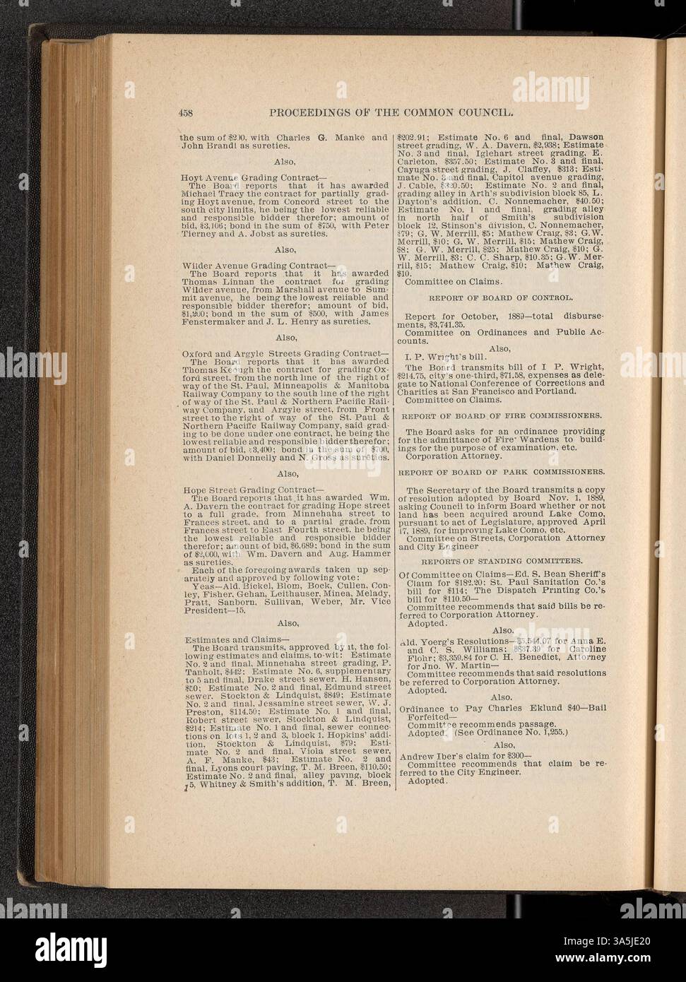 The 1889 minutes from the Saint Paul Common Council provide a detailed ...