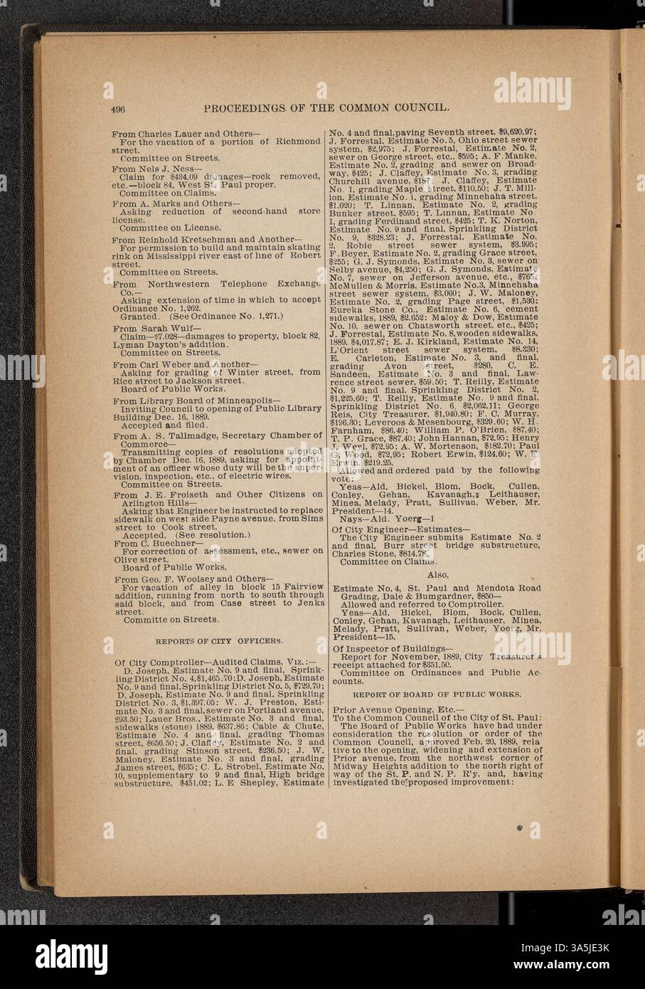 This record of the 1889 Common Council of Saint Paul provides a ...