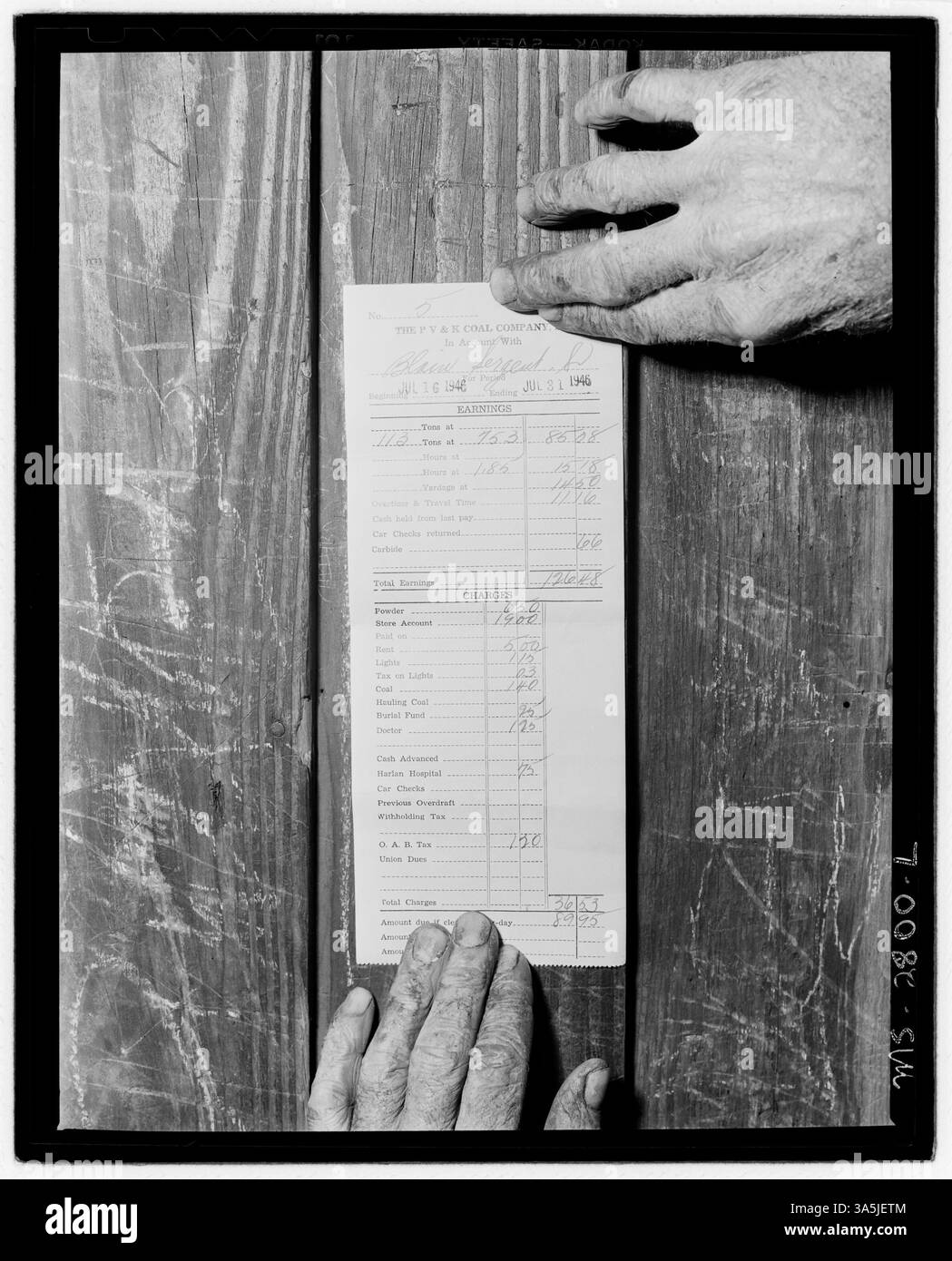 Blaine Sergent’s pay slip from P V & K Coal Company’s Clover Gap Mine ...