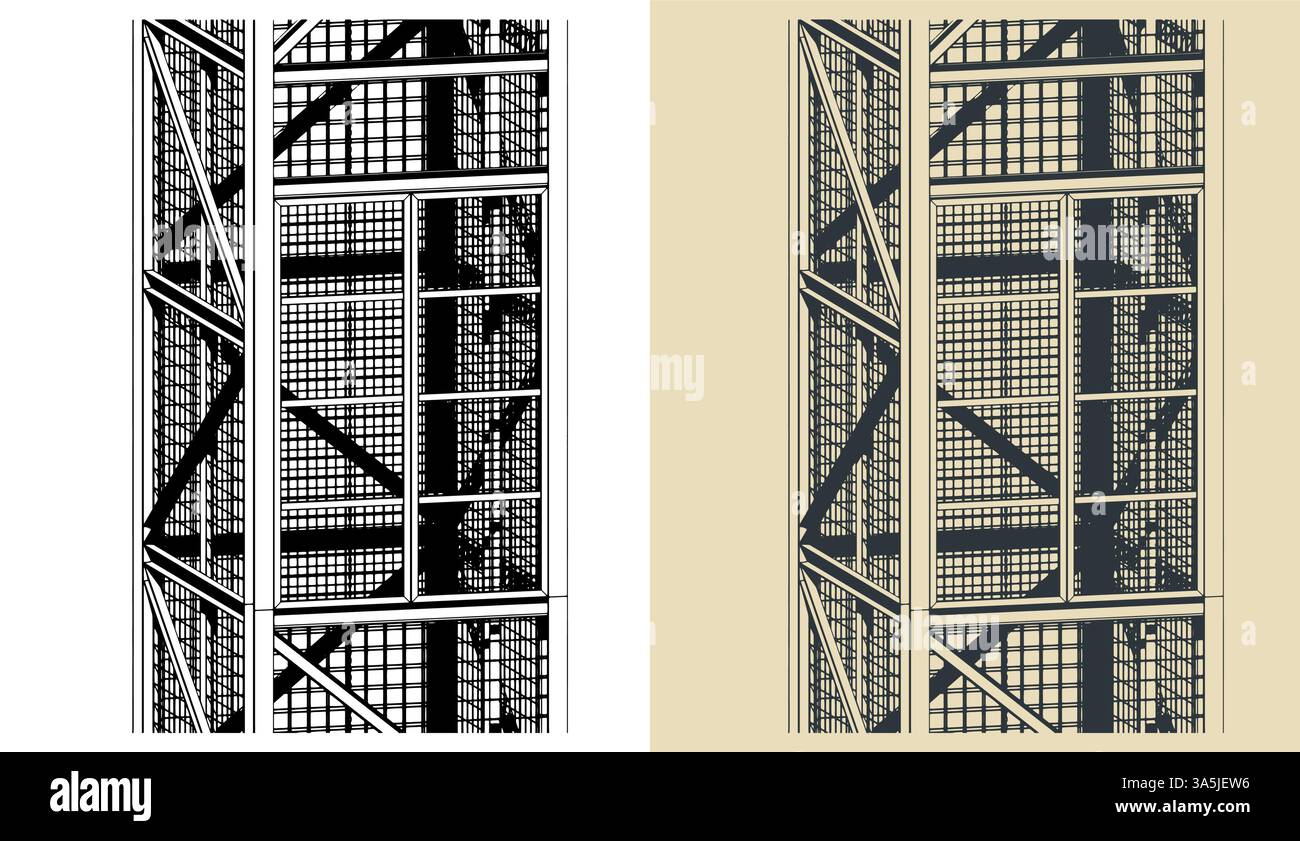 Caged industrial lift shaft. Warehouse cargo elevator stylized vector ...