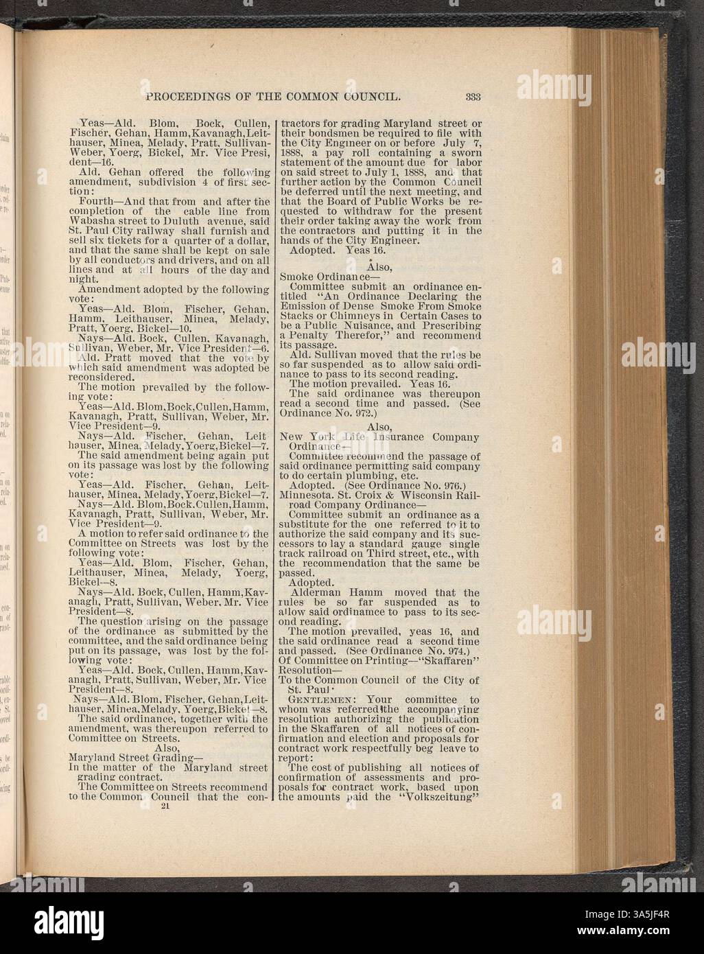 The 1888 minutes of the Saint Paul Common Council document the official ...