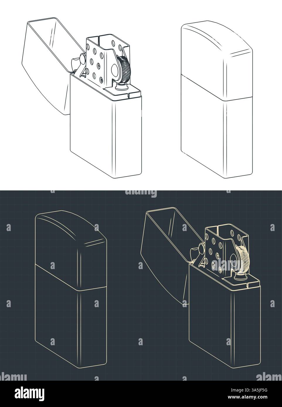 Classic petrol lighter isometric blueprints stylized vector ...