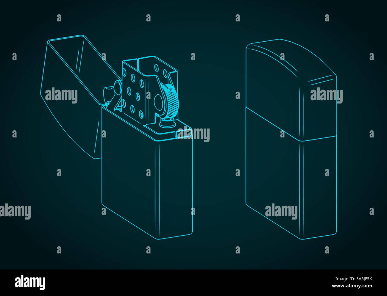 Classic petrol lighter isometric blueprints stylized vector ...