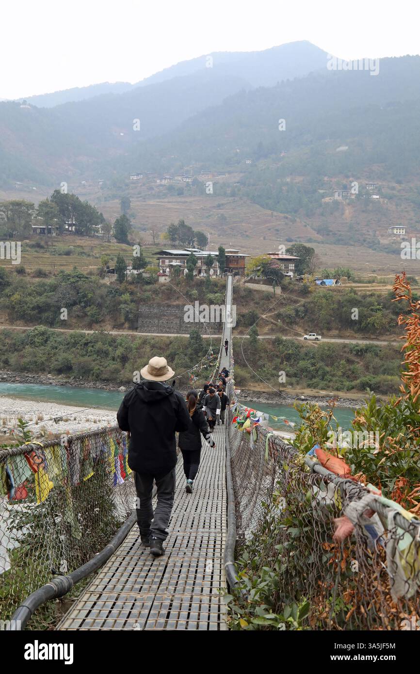 Punakha Suspension Bridge over the Po Chhu River in the Kingdom of ...