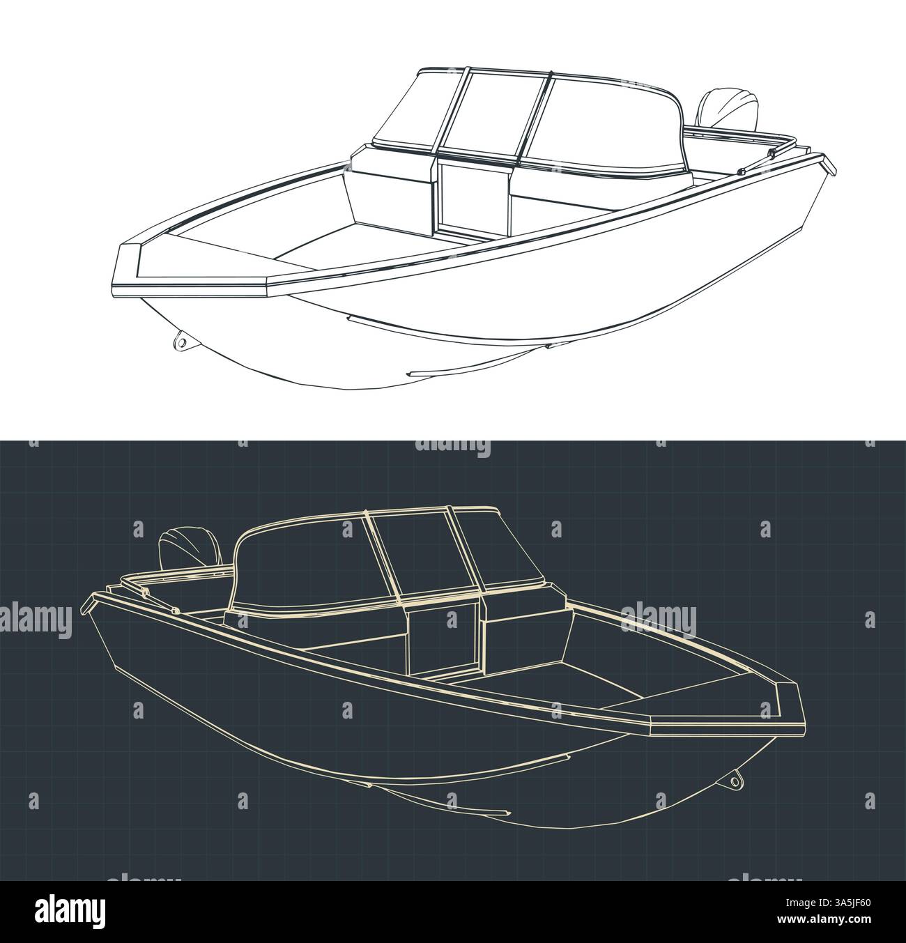 Motor boat for fishing and recreation blueprints. Speed boat Stock ...