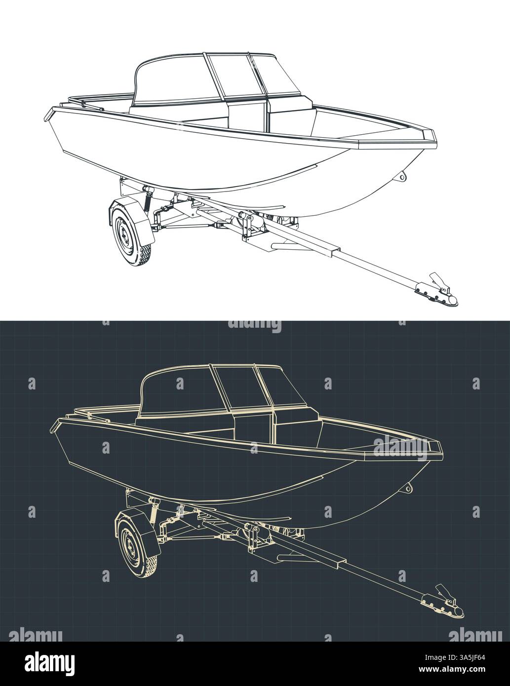 Drawings of a trailer for transporting a motorboat or a small yacht ...