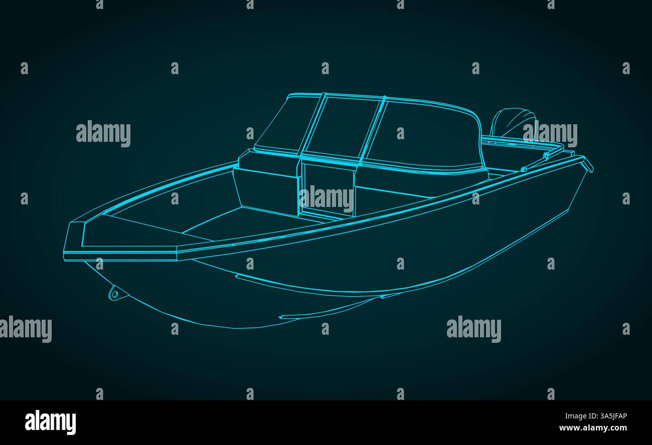 Motor boat for fishing and recreation blueprint. Speed boat Stock ...