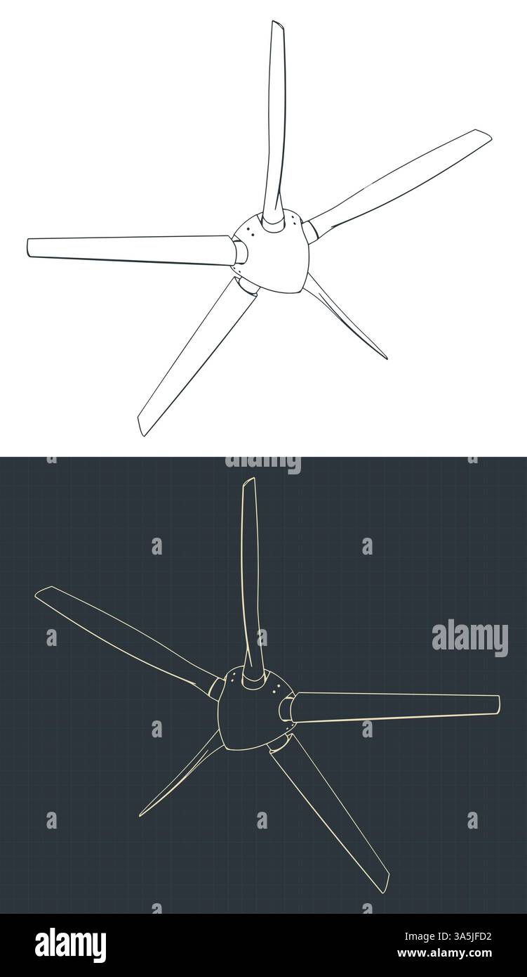 Turboprop engine propeller isometric blueprints stylized illustrations ...