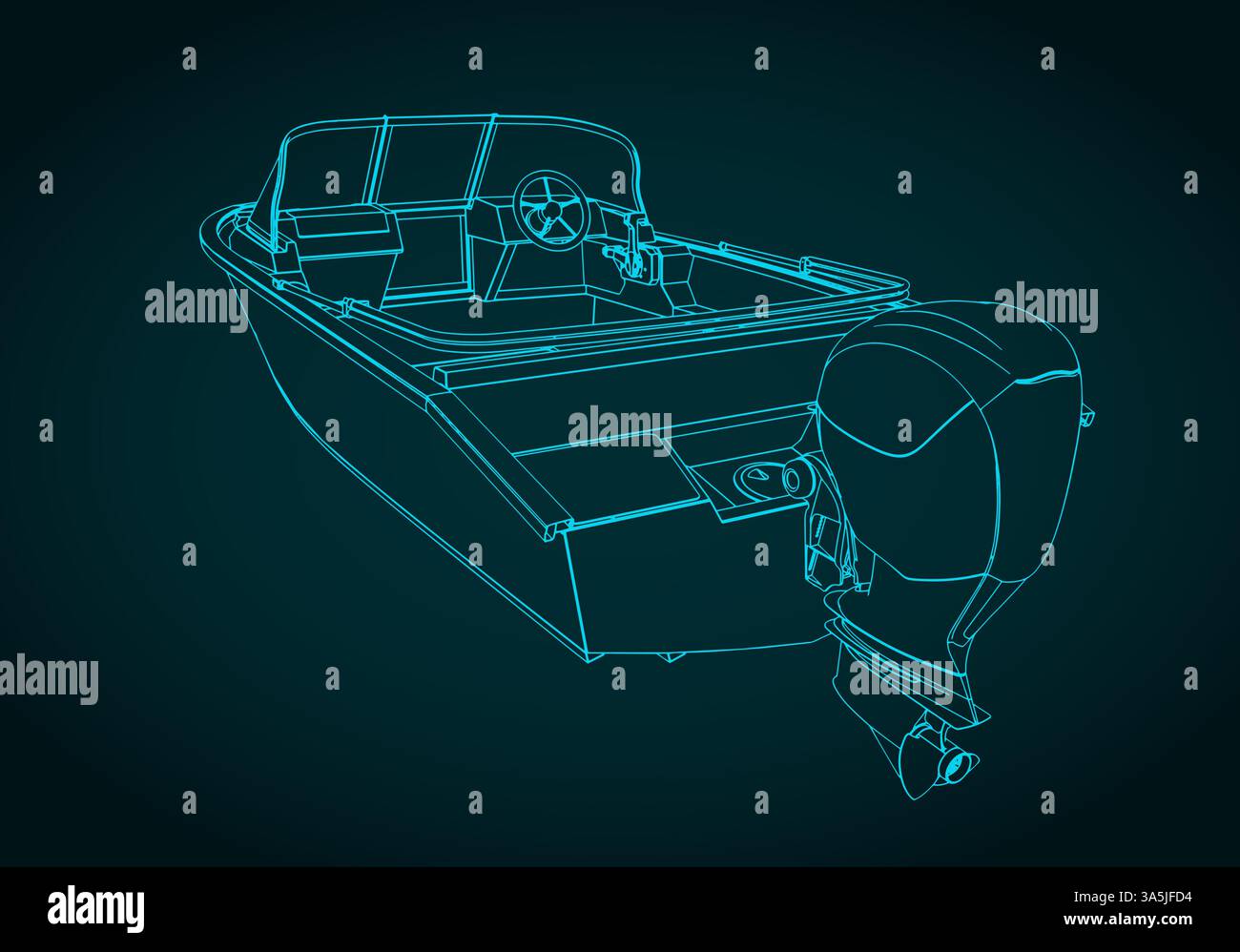 Motor boat for fishing and recreation blueprint. Speed boat Stock ...