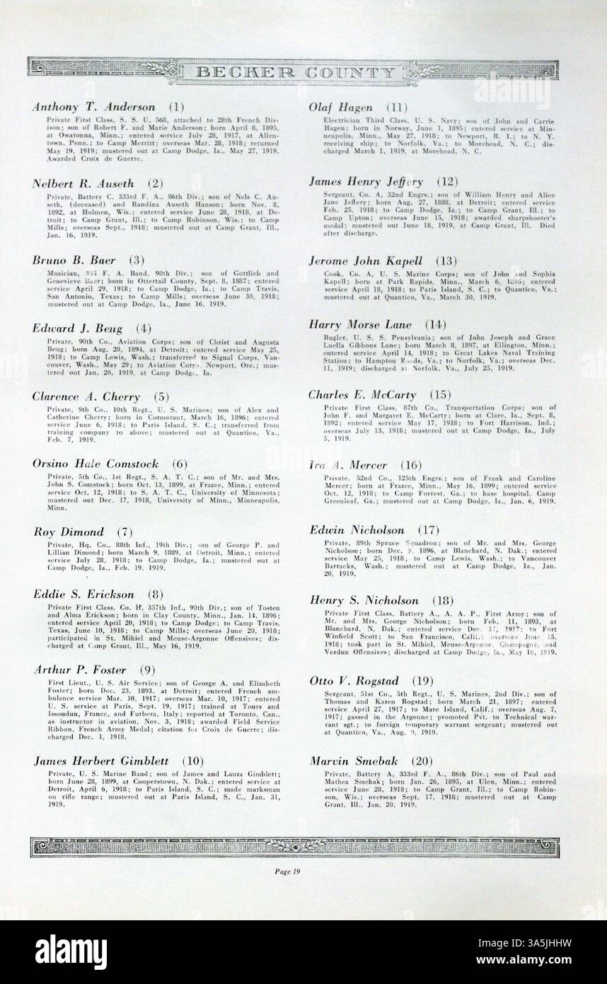 This historical work focuses on Becker County's role in World War I, documenting the service of ...