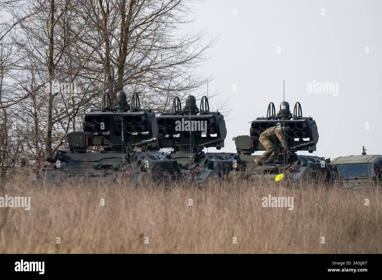 a convoy of British Army Alvis Stormer Starstreak CVR-T tracked ...