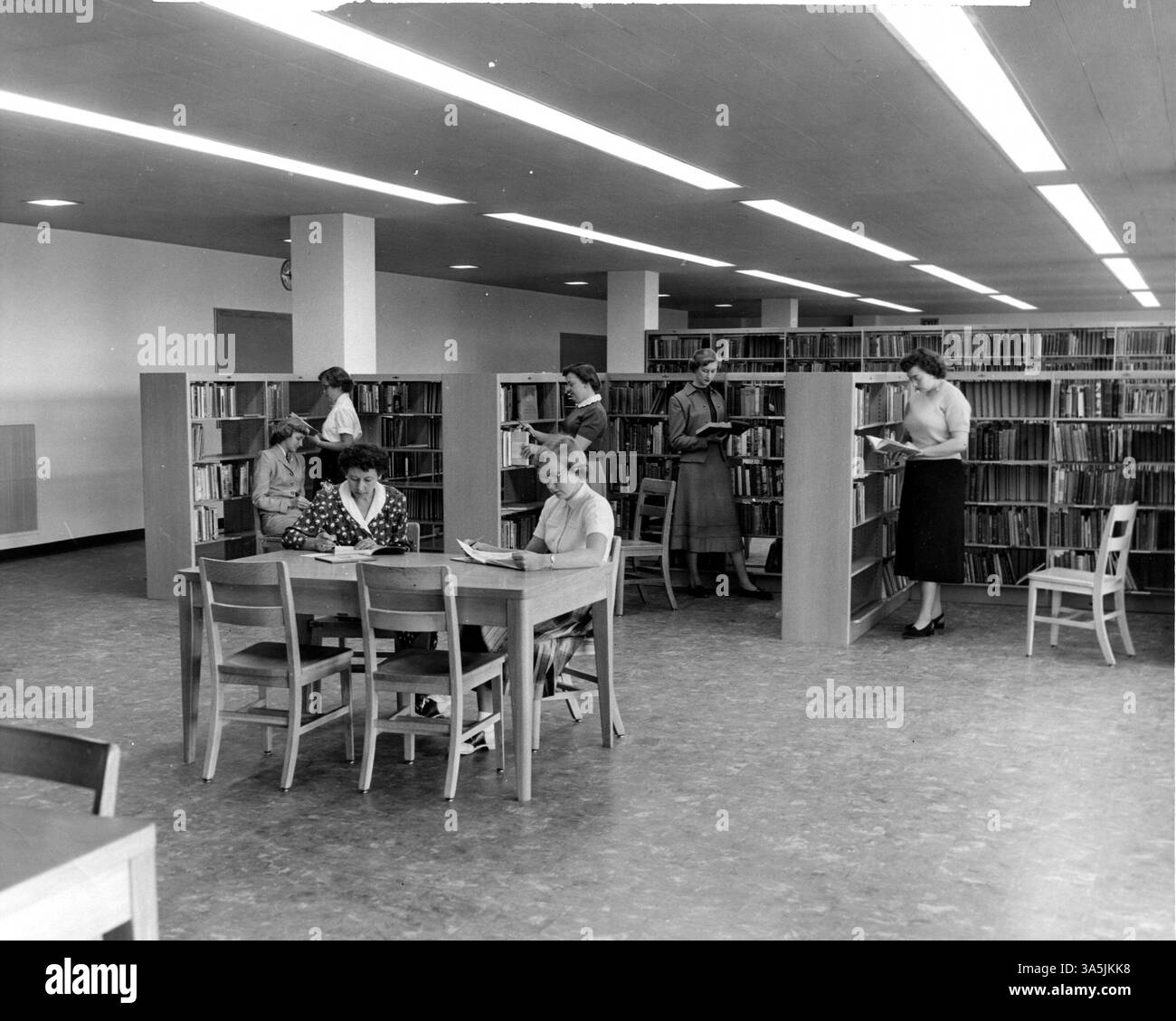 Interior view of kiehle library showing seven women reading book hi-res ...