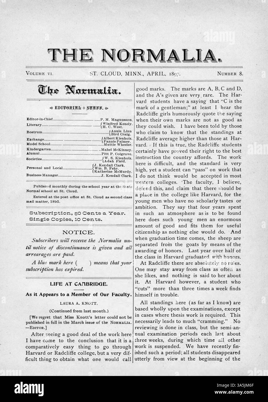 The April 1897 issue of *The Normalia* includes faculty and student ...