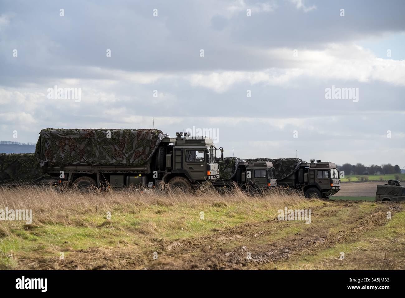 British army MAN SV 4x4 army logistics lorries in action on a military ...