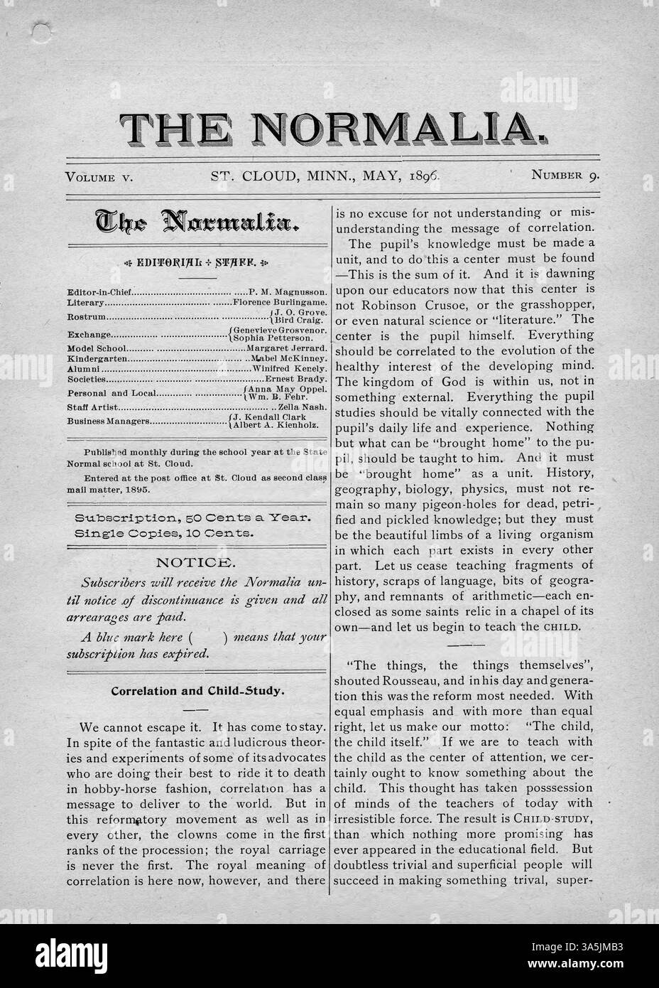 The May 1896 edition of *The Normalia* includes articles on child-study ...