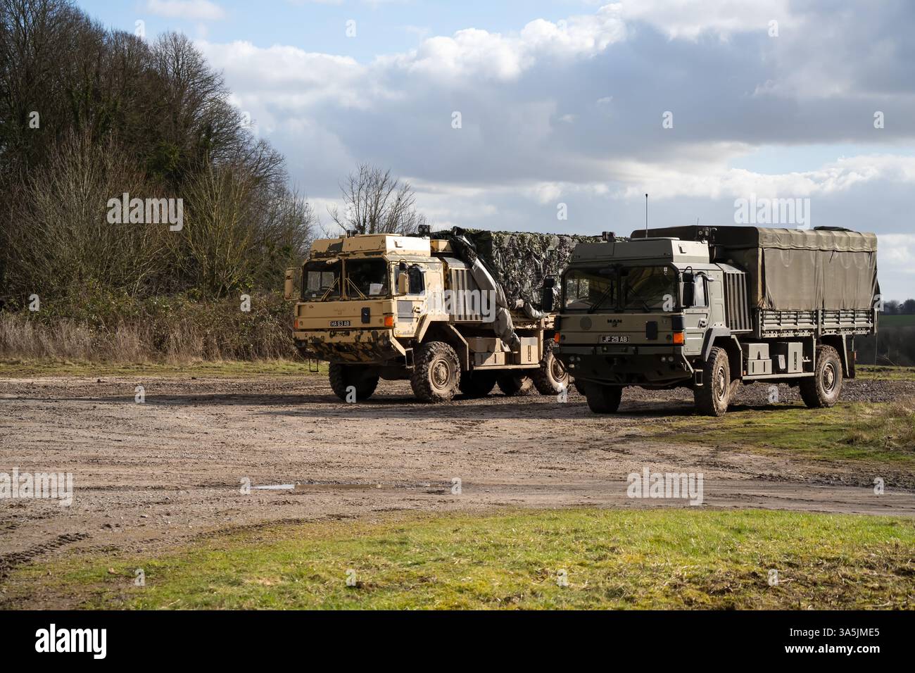 British army MAN SV 4x4 army logistics lorries in action on a military ...