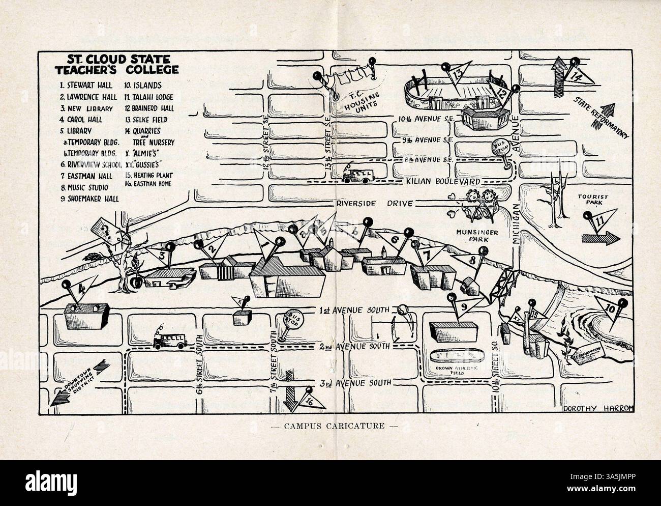 Black and white map of St. Cloud State University, showing the campus ...