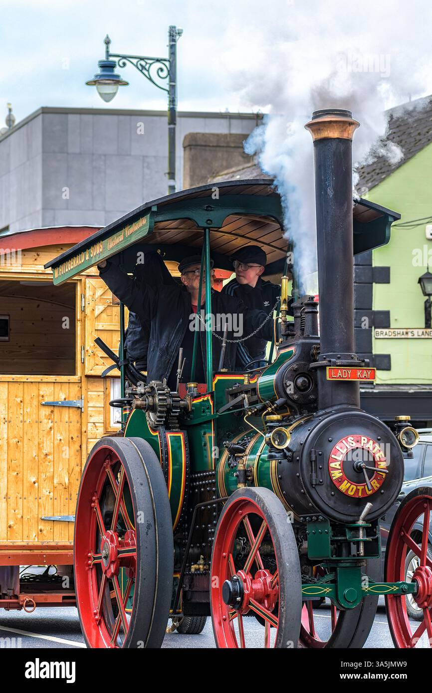 St. Patrick Parade. Arklow, Ireland. 2025 Steam engine drivers navigate ...