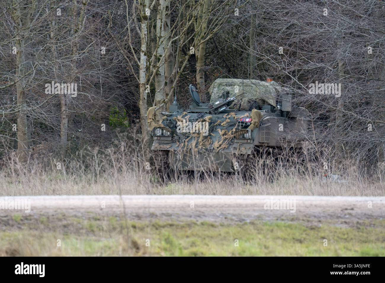 a tracked tank taking cover by woodland Stock Photo - Alamy