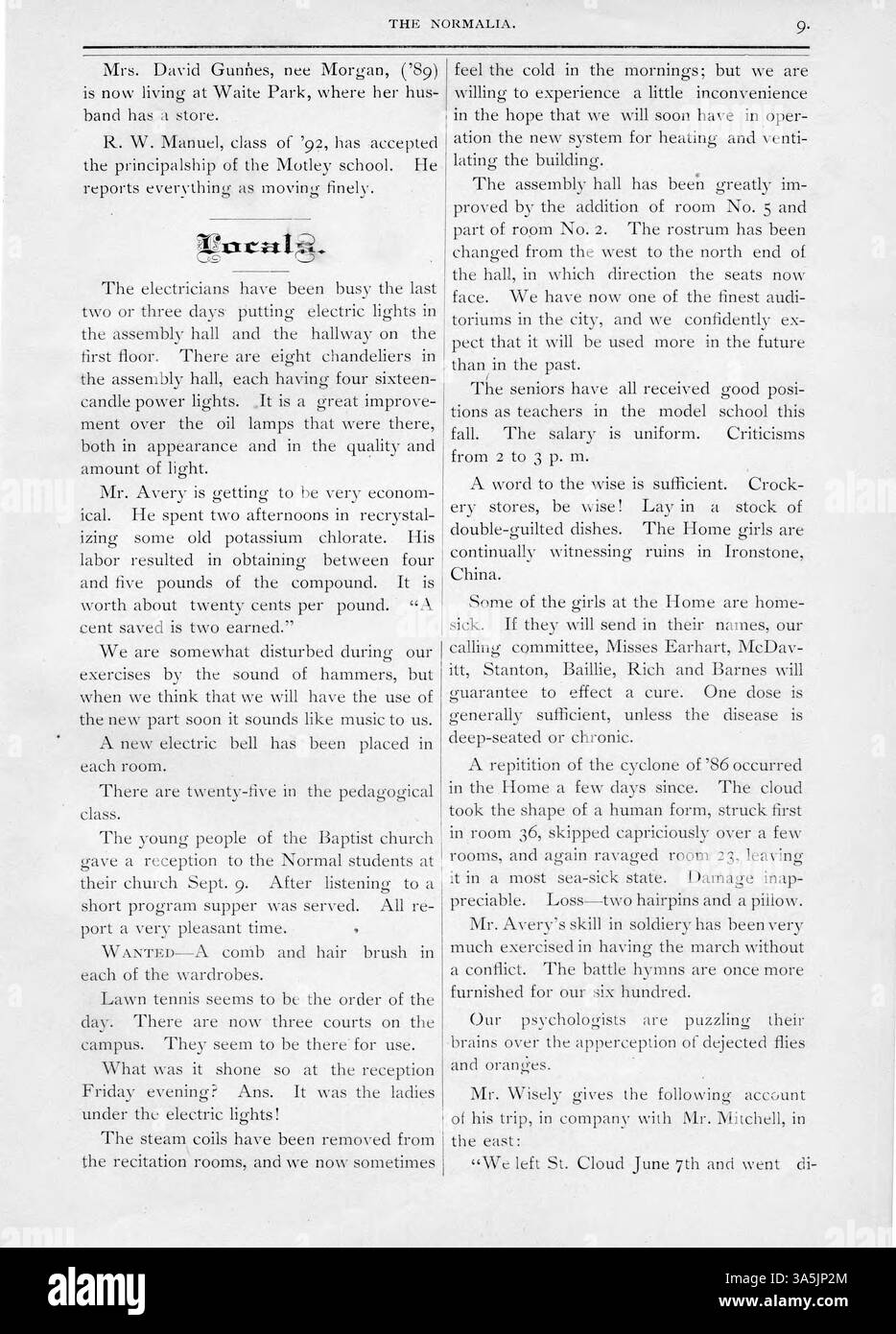 This edition of *The Normalia* from September 1892 contains articles by ...