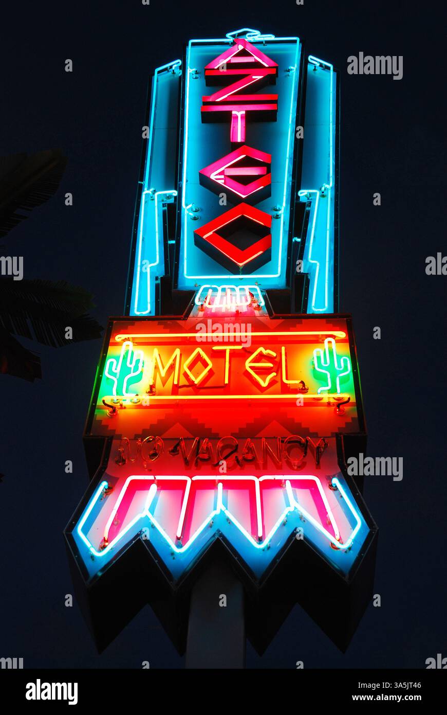 The neon sign of the Aztec Motel glows in Wildwood, New Jersey Stock ...