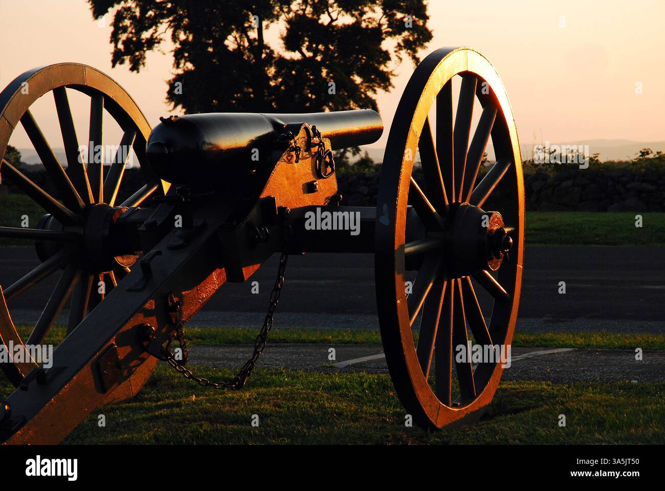 A cannon from the American Civil War stands silently at Gettysburg ...