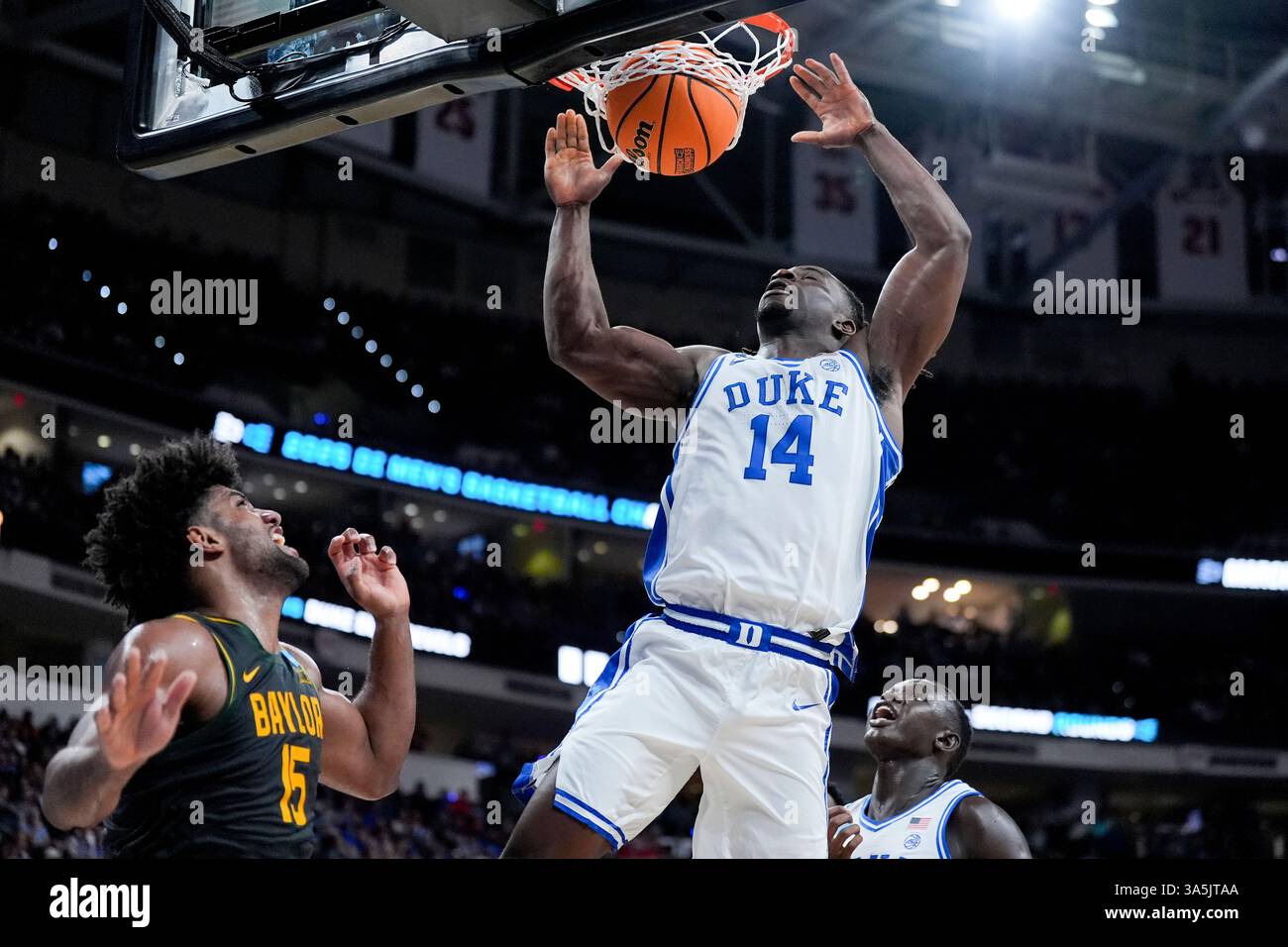 Duke guard Sion James dunks over Baylor forward Norchad Omier during ...