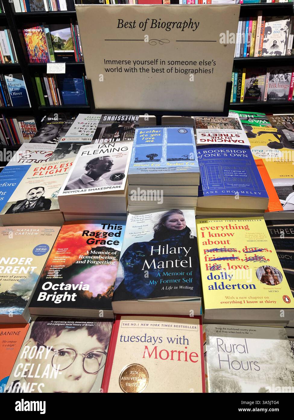 A selection of best of biography books for sale at the book store Stock ...