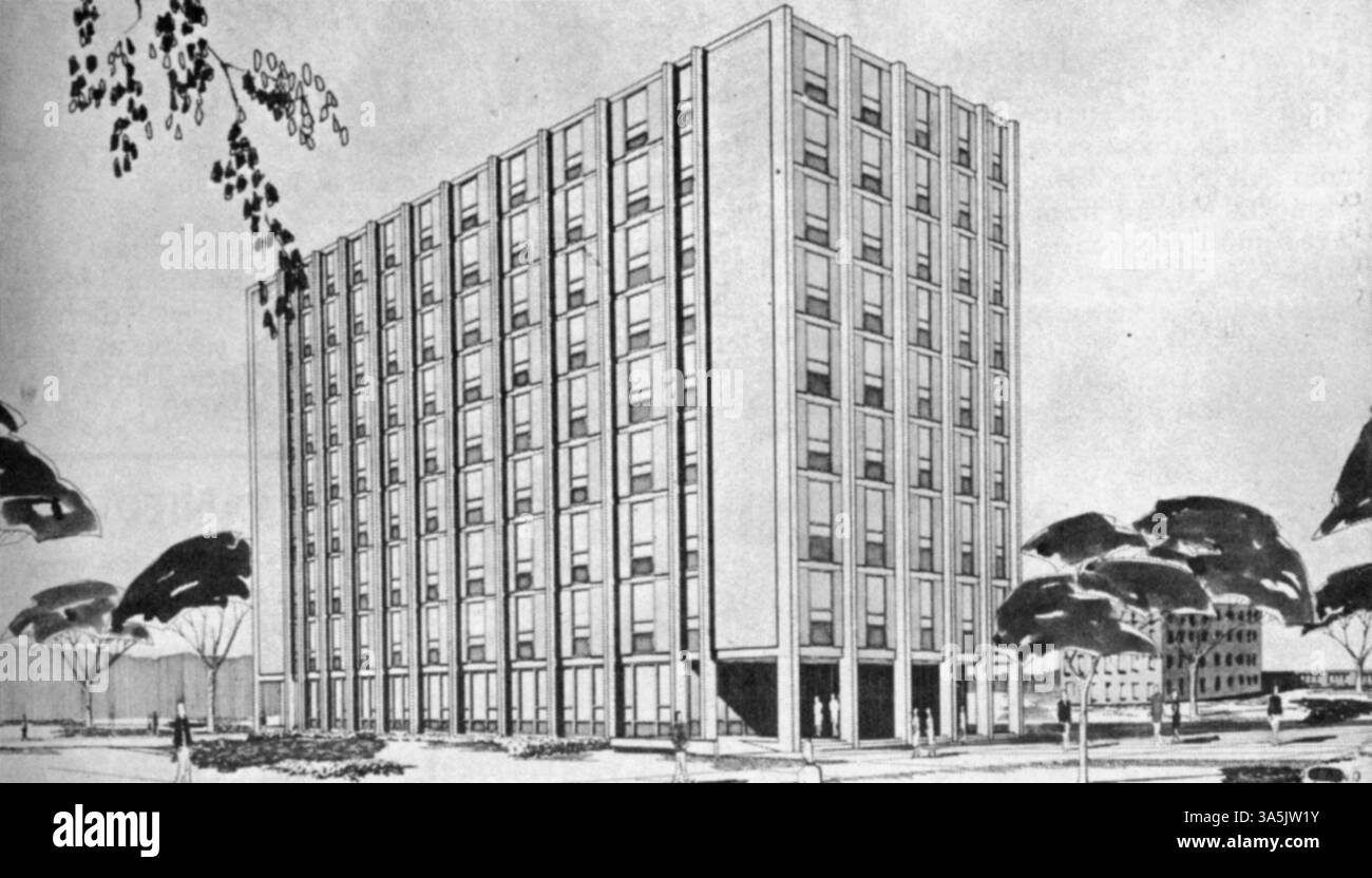 An architects drawing of the exterior of holes hall hi-res stock ...