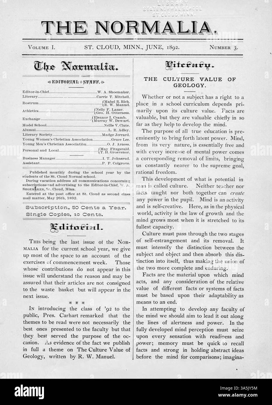 *The Normalia* June 1892 issue includes scholarly articles on various ...