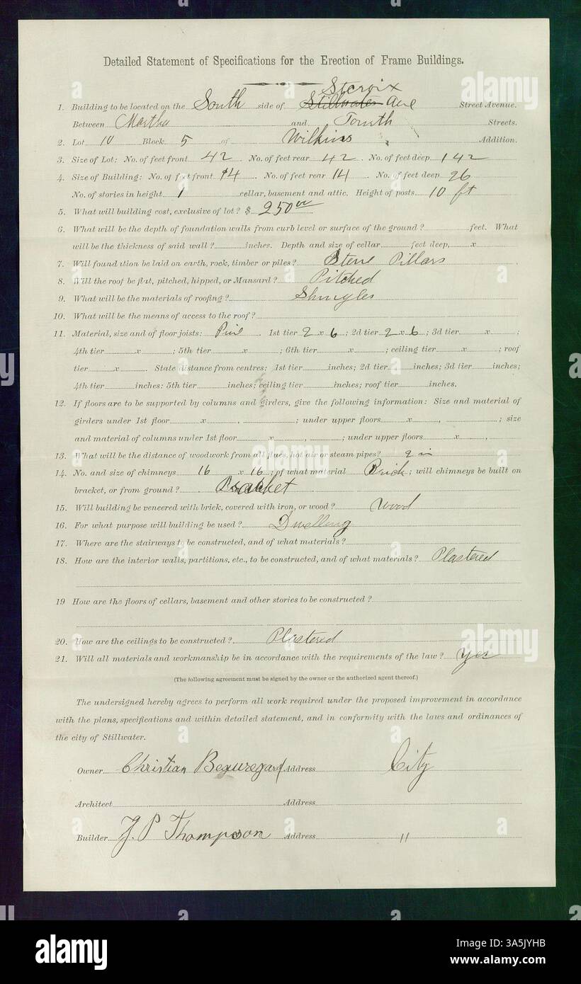 Building permit application for a new frame building on Sinclairs ...